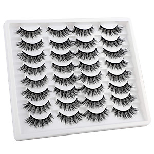 JIMIRE 16 Pairs False Eyelashes Fluffy Natural Fake Lashes 3D Volume Lashes Pack for Cat-Eye Look