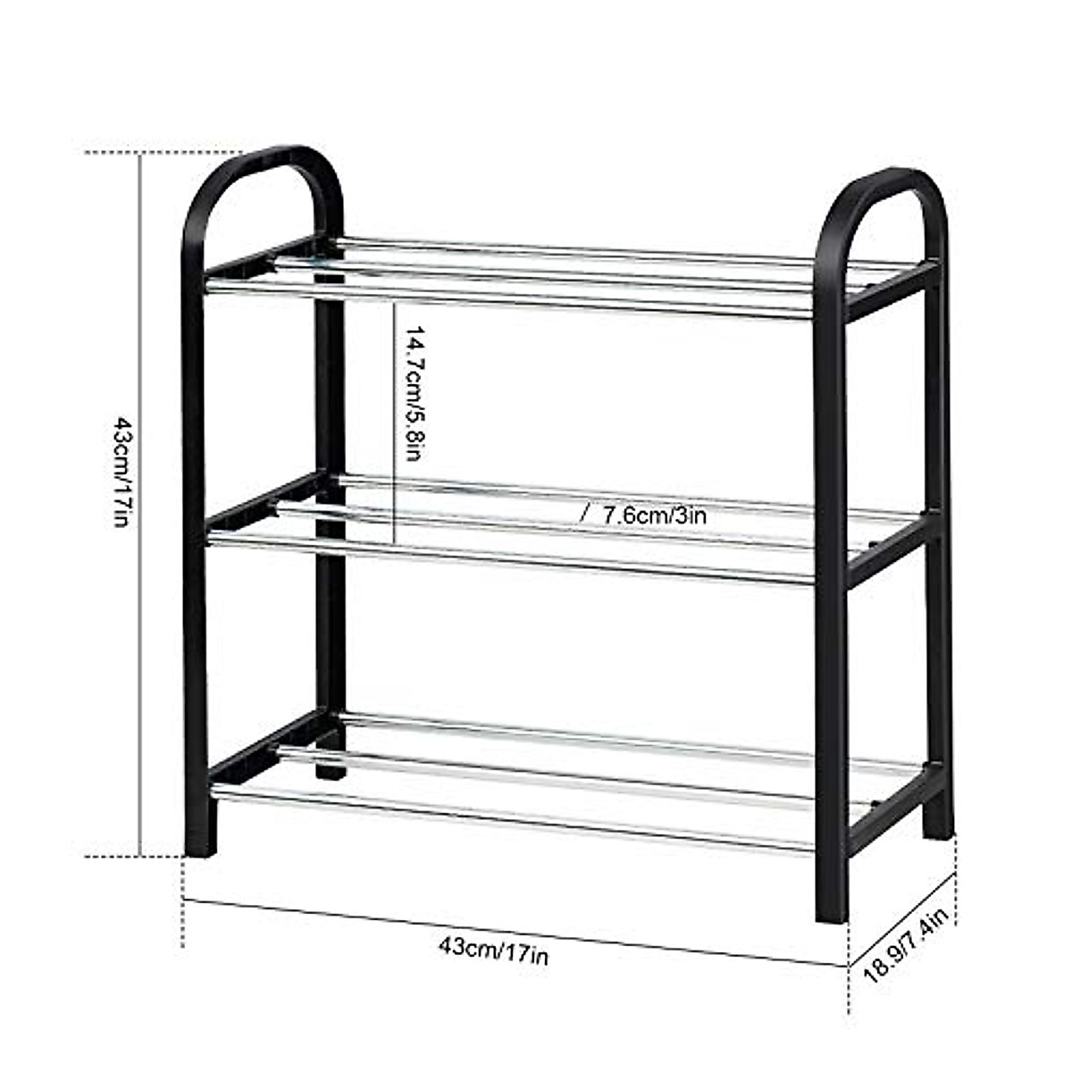 NiHome Compact 3-Tier Shoe Rack Organizer - Sturdy Metal Frame, Vertical Display Shelf for 6 Pairs of Shoes, Ideal for Closet, Hallway, Entryway, Living Room, Bedroom - Small Size, Lightweight (Black)
