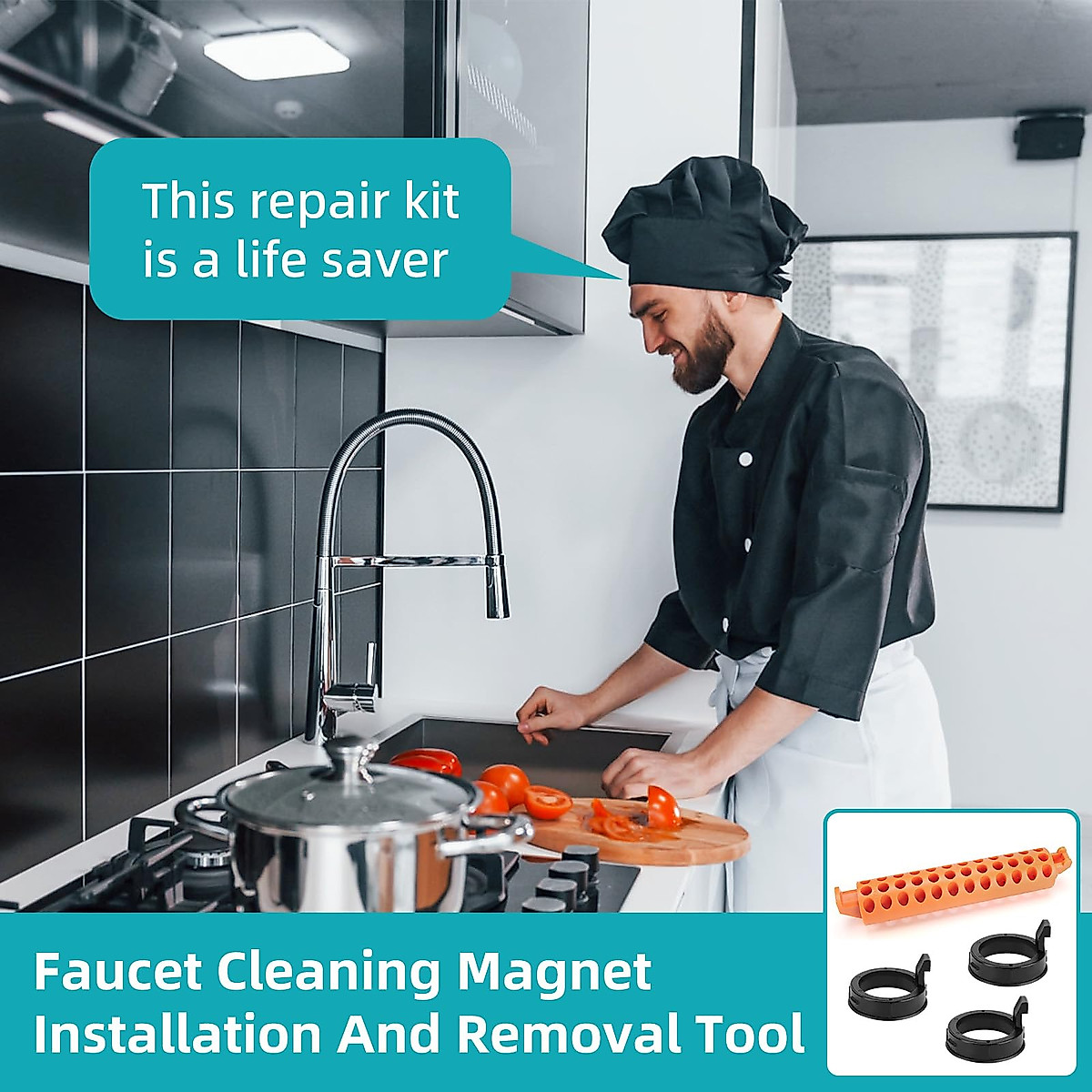 RP80977 Replacement Magnets for Delta Kitchen Faucets, Comes with a Tool to Install And Remove The Faucet Cleaning Magnets Easily - 3 Rings