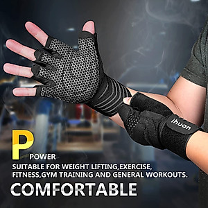 ihuan Ventilated Weight Lifting Gym Workout Gloves with Wrist Wrap Support for Men & Women, Full Palm Protection, for Weightlifting, Training, Fitness, Hanging, Pull ups