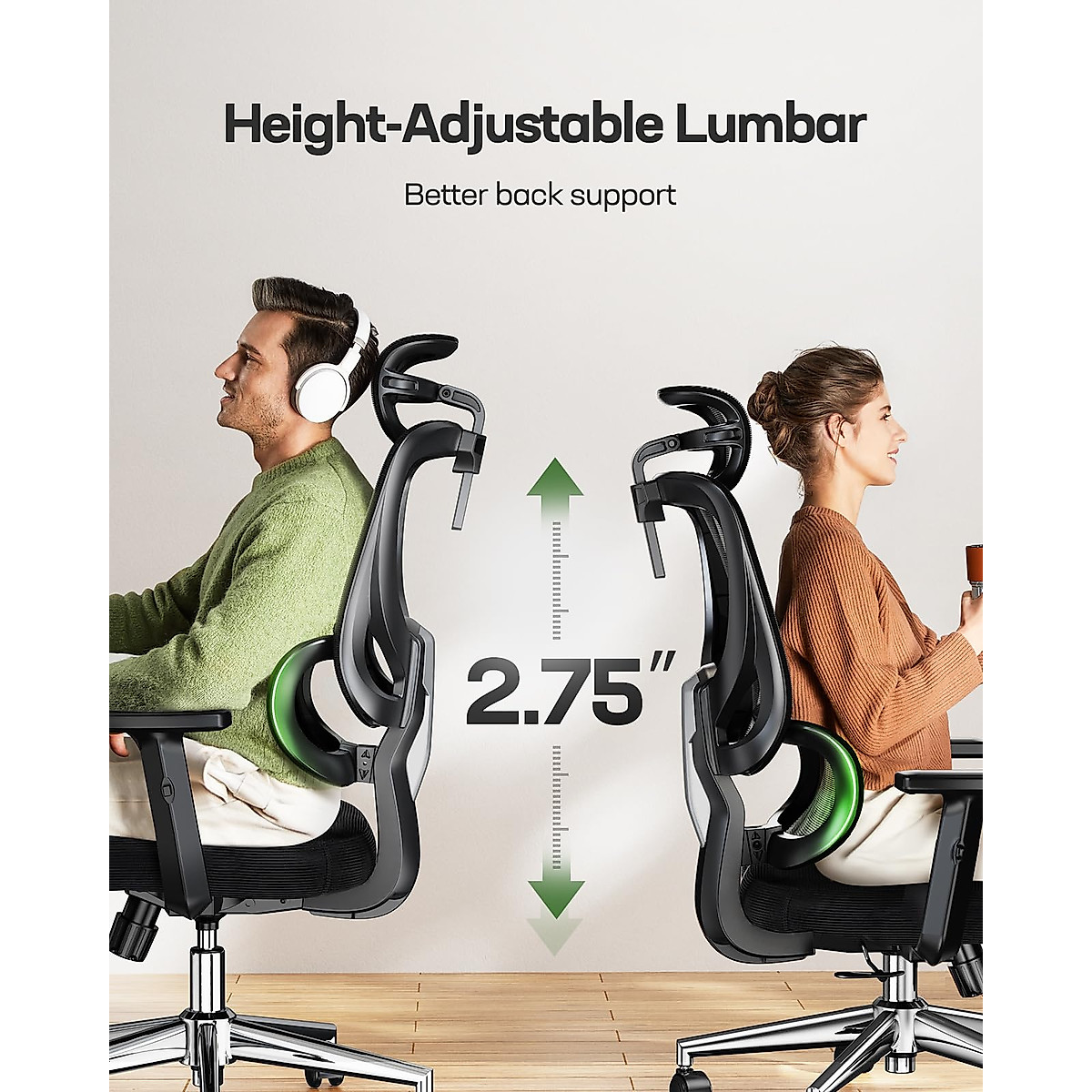 Marsail Ergonomic Office Chair Desk Chair,Gaming Chair with Height Adjustable Lumbar Support,Breathable Mesh Seat Adjustable Swivel Rolling Home Executive, Adjustable Armrest& 90-135°Rocking,Black