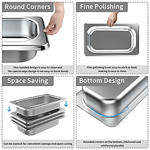 HNEDSEN 6 Pack Stainless Steel Hotel Pan With Lids Full Size 4 Ince Deep Steam Table Metal Food Pan Steamer Trays for Buffet Catering Pans Metal Commercial Kitchen Pans