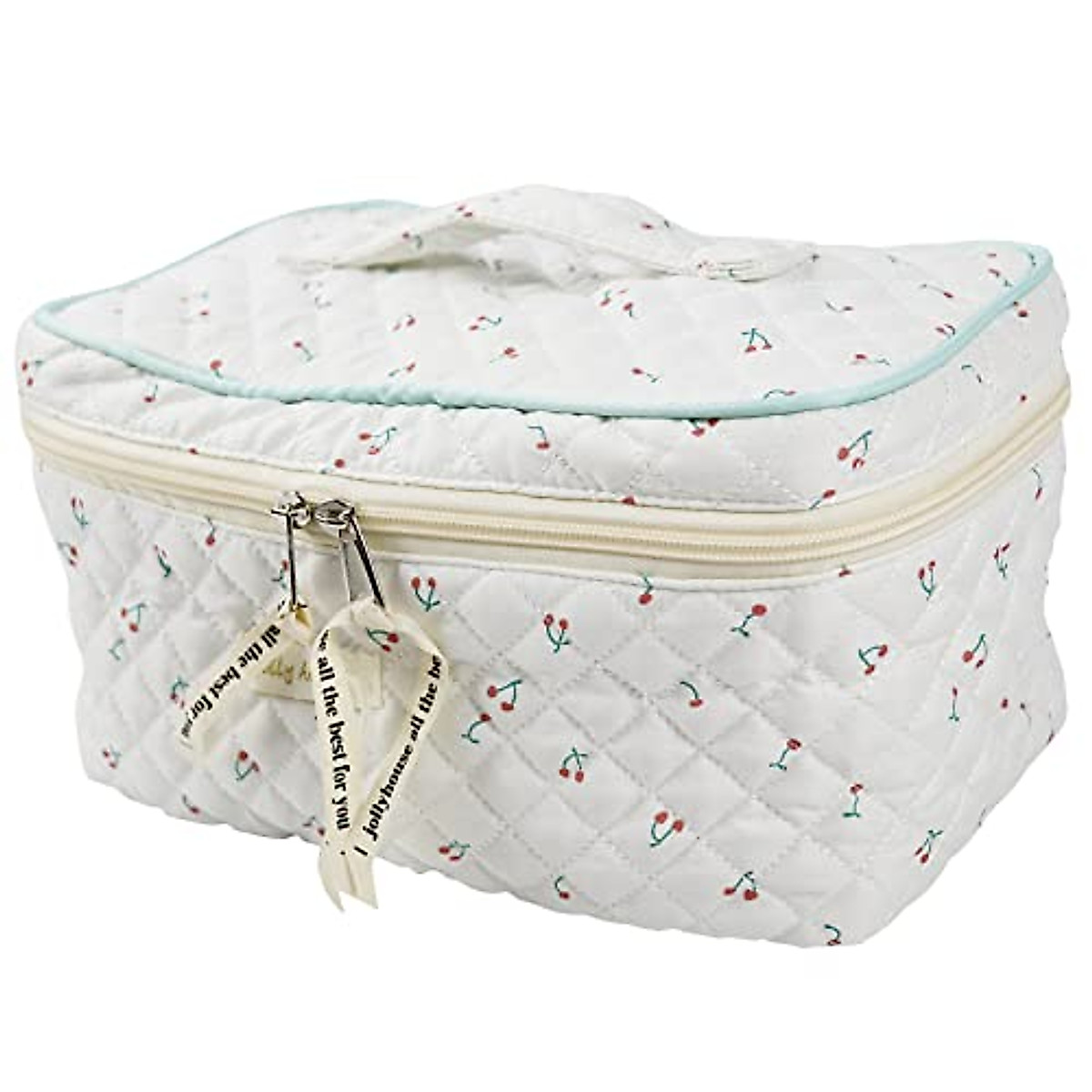 CAIYING Kawaii Coquette Makeup Bag Large Capacity Travel Cosmetic Bag Cotton Makeup Bag Quilted Cosmetic Pouch Coquette Aesthetic Floral Toiletry Bag