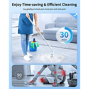 Electric Spin Scrubber, 1000RPM Cordless Extension Shower Cleaning Brush, 4 Replaceable Heads, DS-268B Electric Power Scrubber 49-inch Handheld Cleaner for Bathroom, Toilet, Tile Floors and Tub