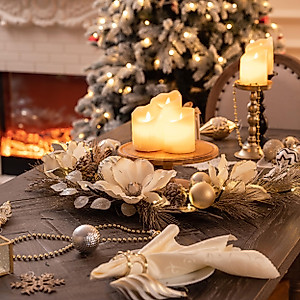 Valery Madelyn Pre-Lit Christmas Swag Outdoor, 24 Inch Mailbox Christmas Decorations Swag Teardrop for Front Door Stairs Railing Window Xmas Decor with 20 LED Lights Champagne Gold Ball Ornament