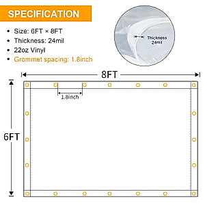 6 x 8FT Outdoor Clear Tarp Curtain Waterproof Wind-Proof 24 Mil Transparent Vinyl Tarp for Patio Pergola Garden Canopy Rainproof Anti-Tear PVC Thick Cover with Grommets
