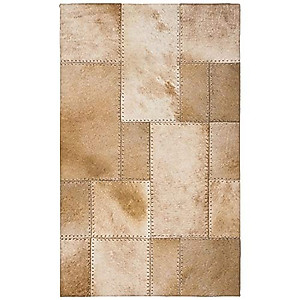 SAFAVIEH Studio Leather Collection 3' x 5' Beige STL174B Handmade Mid-Century Modern Leather Area Rug