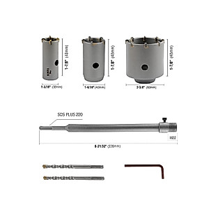 BINOTA Concrete Hole Saw, Kit 40 55 80 100 110 130 MM, Arbor SDS Plus and MAX 300mm, for Masonry Cement Wall Brick Sands Stone Sable-Rock Self-Leveling