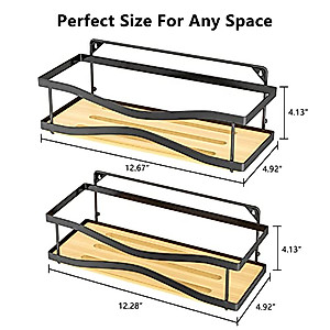 DatMou Floating Shelves Wall for Inside Kitchen, Bedroom, Living Room, Bathroom Storage and Decor, Wall Mounted Shelf with Metal Guardrail and Hooks, 2pcs