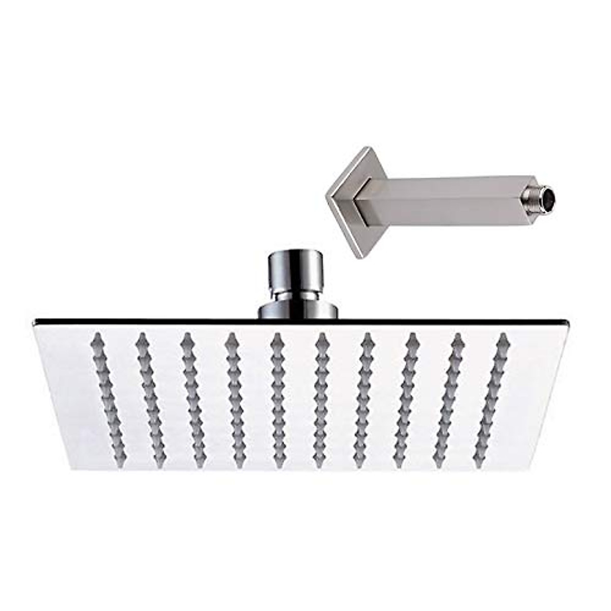 Luxury Ultra-Thin High Pressure 8'' Square Rainfall Shower head Brushed Satin Plus 8 inch Extension Arm Shower System and Accessories by Serene Steam