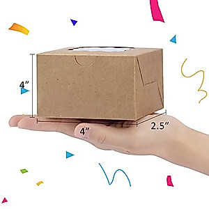 Eupako 50 Pack 4x4x2.5-Inches-Bakery-Boxes-with-Window - Brown-Cookie-Boxes-Mini-Cake-Boxes-Small-Treat-Box-Pastry-Dessert-Boxes