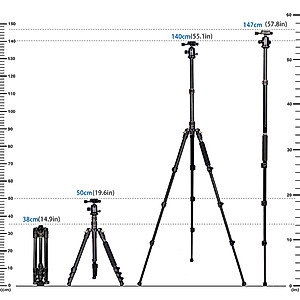 GWNNSH Camera Lightweight Travel Tripod, 58” Detachable Monopod, Aluminum Ball Head Stand 3 X Control Knobs with Calibration, DSLR QR Plate, Level Indicator, Flip Lock Design. Dare to Compare