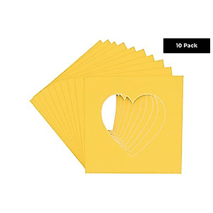 CountryArtHouse Chamois Yellow Acid Free 10x10 Heart Picture Frame Mat with White Core Bevel Cut for 6x6 Pictures - Fits 10x10 Frame - Pack of 10 Matboards