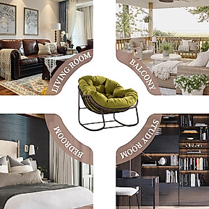 MOONMISS Rocking Chair, Oversized Patio Rocker Recliner Chair with Padded Cushion for Indoor and Outdoor, Patio Rattan Egg Rocking Chair for Front Porch, Garden,Backyard, Balcony (2, Olive)