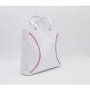 BallPark Leather White Leather Baseball Seam Purse