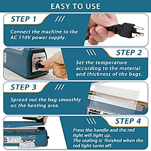 ROMECH 8 Inch Impulse Bag Sealer, Solid Metal Housing Heavy Duty Manual Heat Sealer Machine with Spare Parts for Sealing Plastic Bags & Shrink Wrap Bags (300W)