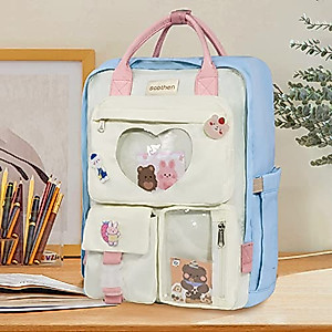 Backpack for Girls,Kawaii Backpack,Pin Display Backpack with Cute Pins,Kids School Bag,Heart Ita Backpack,Cute Aesthetic Bookbag for Teen Girls,Japanese Backpack for Elementary Middle School Girls