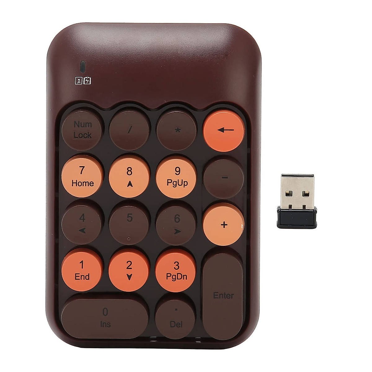 Retro Color 2.4GHz Numeric Keypad with USB Receiver for Laptop, Portable 18 Keys Wireless Number Pads Round Keycaps Auto Sleep Accounting Numpad Compatible with OS X (Coffee Color)