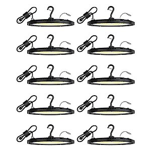 Fullmeii 10Pack 150W UFO LED High Bay Light, 21,000lm 5000K Daylight Commercial Lighting, IP65 Waterproof Shatterproof Fixture with 5' Cable, UL Listed for Industrial Warehouse