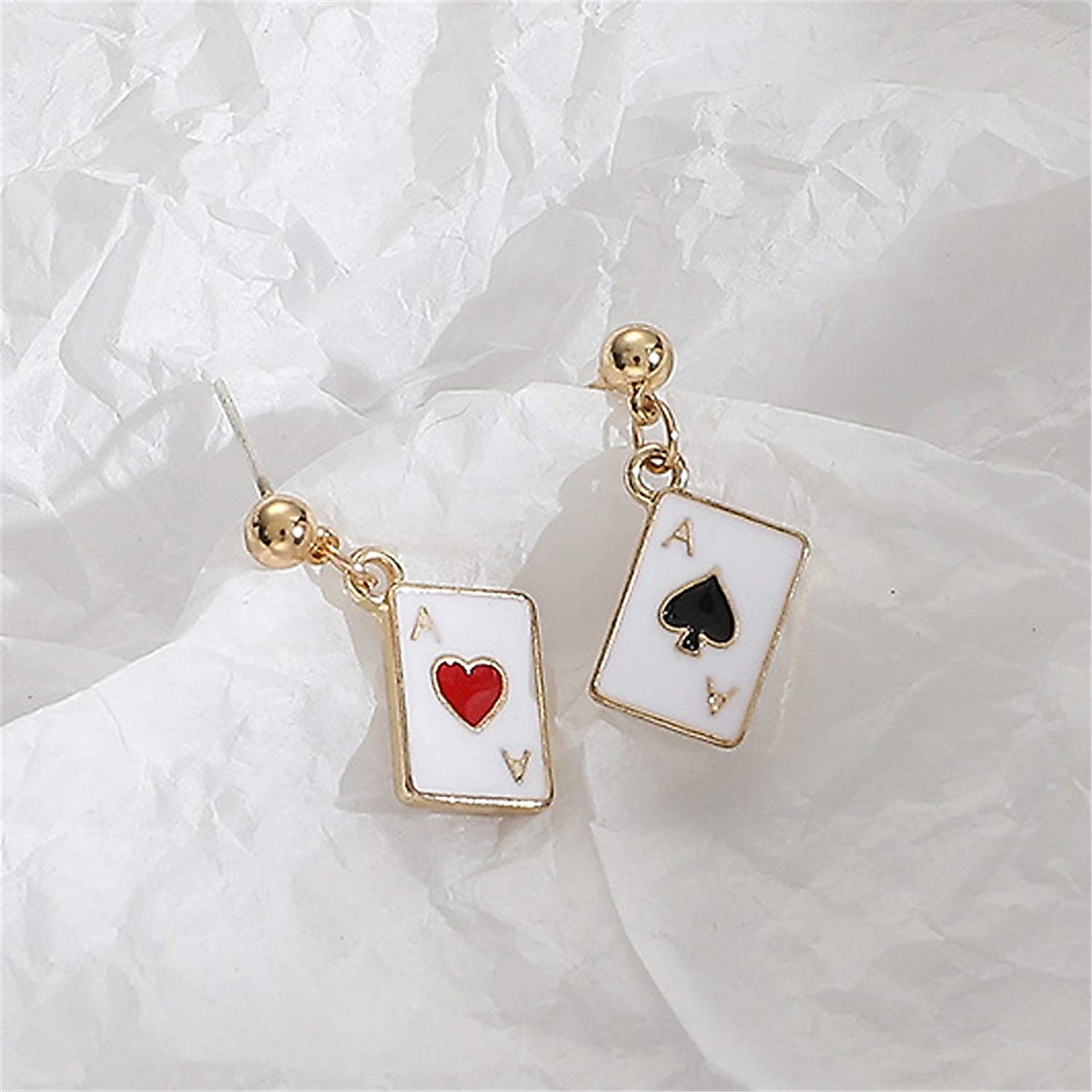 ANDPAI Unique Funny 18K Gold Plated Hypoallergenic Poker hearts and spades A Ace Playing Cards Dangle Drop Stud Earrings For Women Gambling Casino Jewelry Gift (Gold)