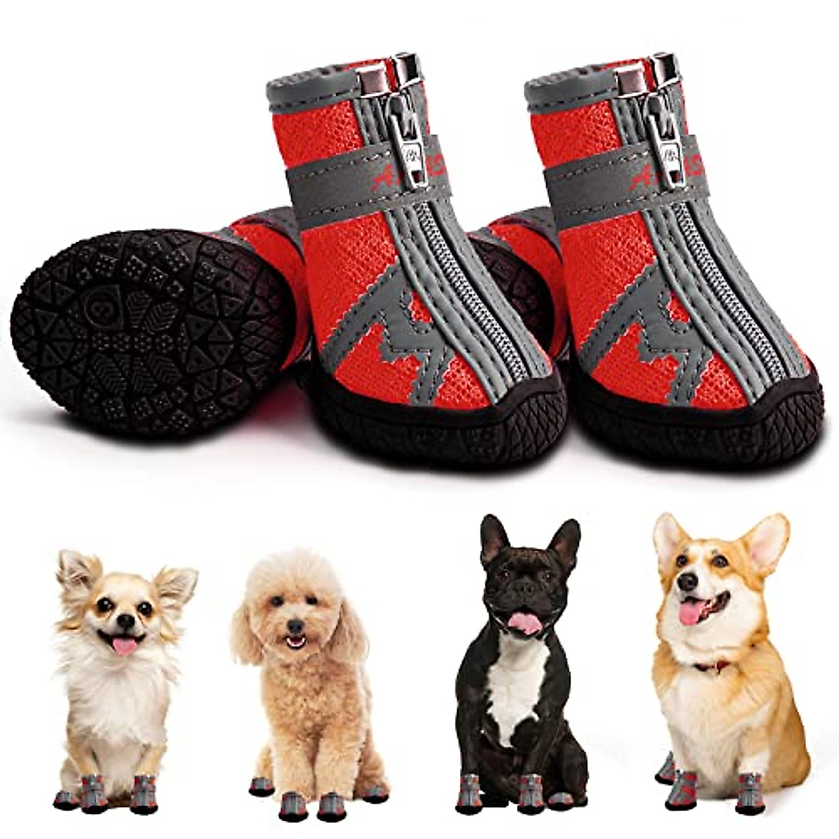 AOKOWN Dog Shoes Small Size Dogs, Waterproof Dog Shoes for Hot Pavement, Puppy Dog Boots & Paw Protectors, Dog Booties for Medium Dogs for Hardwood Floors Anti Slip 4PCS