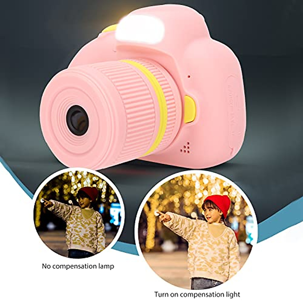 Kids Digital Camera, Night Flash Function Children Digital Camera No‑Edge Design for Kids(Pink)