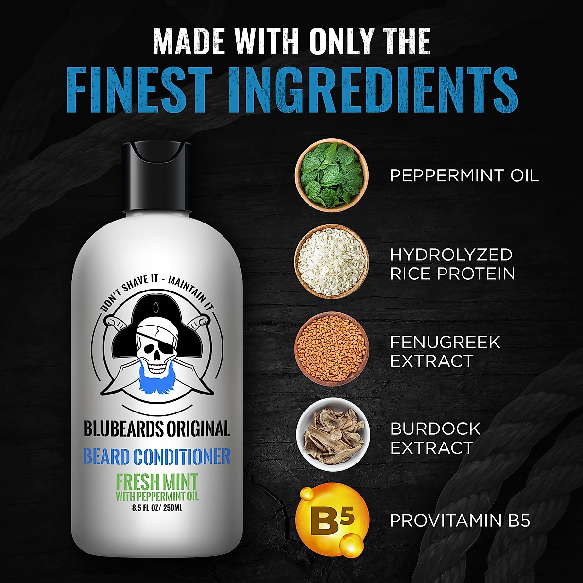Bluebeards Original Fresh Mint Beard Conditioner for Men, 8.5 oz. - Beard Softener Infused with Peppermint Oil to Deeply Condition, Soften, and Moisturize Your Beard and Skin Underneath - Made in USA