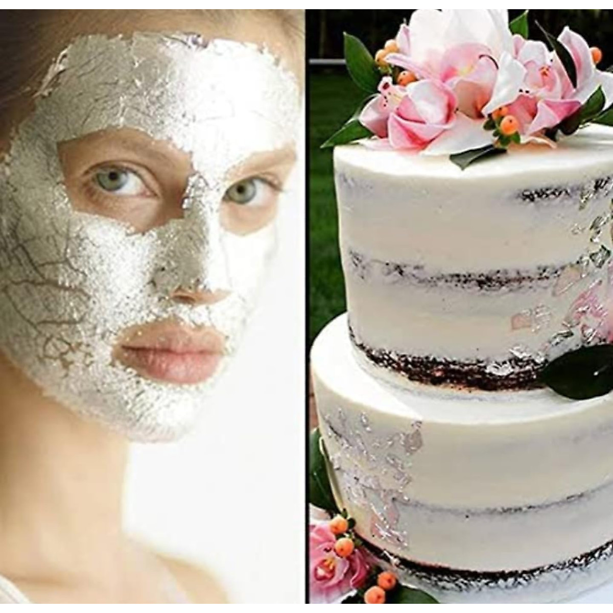 GLC Gold Leaf Silver Leaf, 99.9% Pure Silver Leaf Varakh Foils 50pcs 5'' x 3'' for Sweets Deco,Cake Baking,Chocolate,Supari,Serums,Ayurvedic Medicine,Decoration,Beauty Face Kits,Painting Art Crafts_