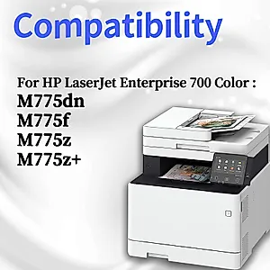 for HP CE340A-343A Toner Cartridge Compatible for Laserjet Enterprise 700 Color M775dn/M775f/M775z/M775z+ Printer 1 Yellow