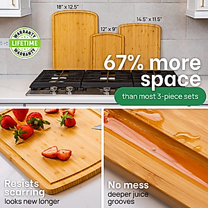 Organic Bamboo Cutting Board Set of 3 with Lifetime Replacements - Wood Cutting Board Set with Juice Groove - Wooden Chopping board Set for Kitchen, Meat and Cheese - Single Tone