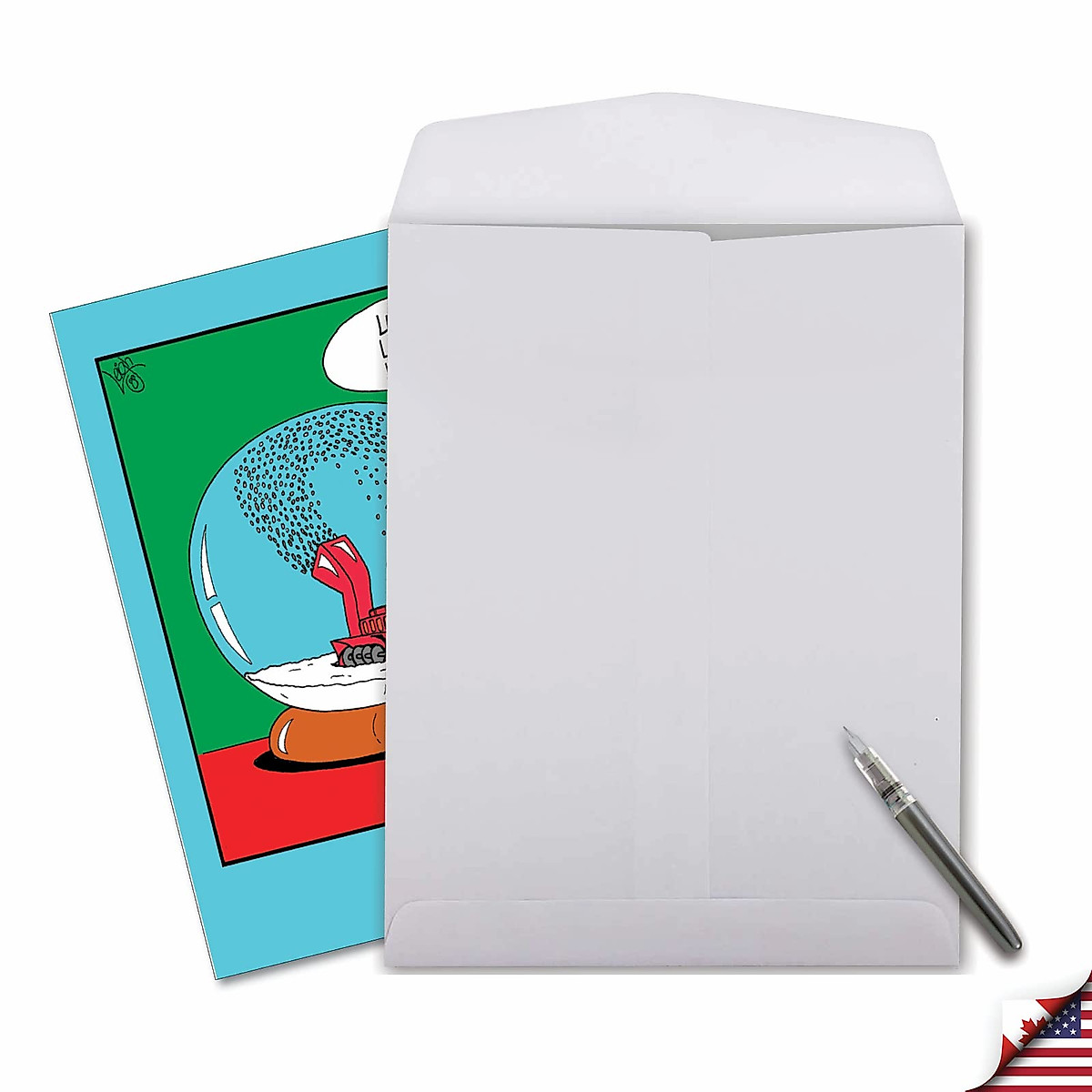 NobleWorks - Big Funny Card for Christmas (8.5 x 11 Inch) - Jumbo Cartoon Notecard, Happy Holiday Humor - Snowglobe Blower J7086XSG
