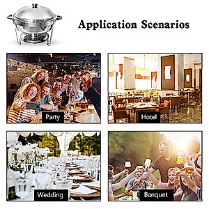 PRIJESSE Chafing Dish Buffet Set 5 QT Stainless Steel Round Buffet Servers and Warmers, Chaffing Servers with Covers, Catering, Chafer,Food Warmer for Parties Weddings (4 Pack)