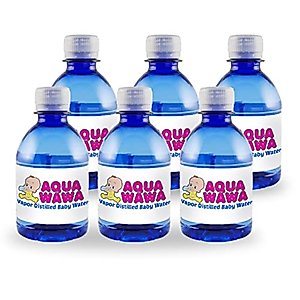 AQUAWAWA Nursery Water for Babies 6 Pack 8 oz Bottles Purified Vapor Distilled | Single Serve | Lightweight for Diaper Bag | BPA, Fluoride, Chemical, and Mineral Free | Dr Recommended, Clean, Fresh