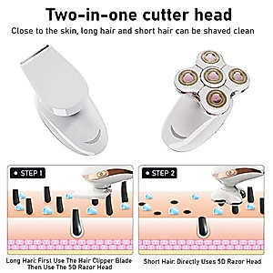 Electric Razors for Womens, 2-in-1 Best Shaver for Women, Rechargeable Trimmer with Detachable Head for Women's Legs, Bikini, Face, Lips Hairs, Cordless Wet Dry Facial Hair Removal for Women