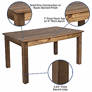 Merrick Lane Jessamine 60" x 38" Rectangular Antique Rustic Solid Pine Farm Dining Table