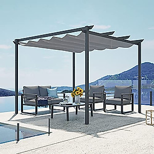 Patiorama 10’ x 10’ Outdoor Retractable Pergola with Sun Shade Canopy, Dark Gray Patio Aluminum Shelter Grape Trellis, Patio Gazebo Pergola, Large Pavillion Grill for Garden Porch Yard BBQ (Gray)