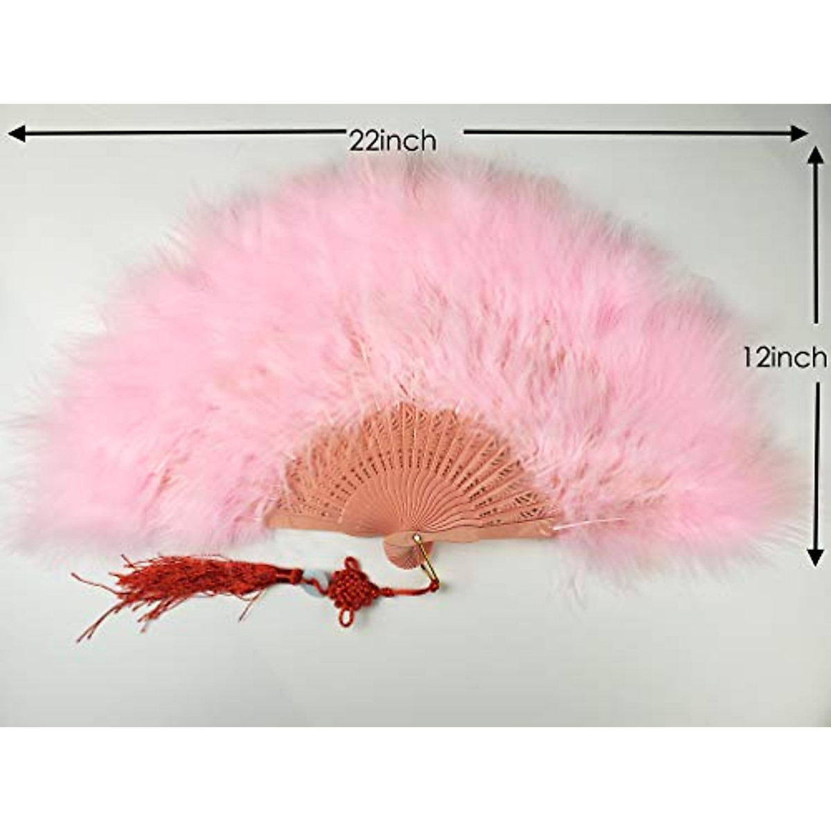 HAPPY FEATHER Handheld Marabou Feather Fan, 1920s Vintage Style Flapper Hand Fan for Costume Party and Dancing-Light Pink