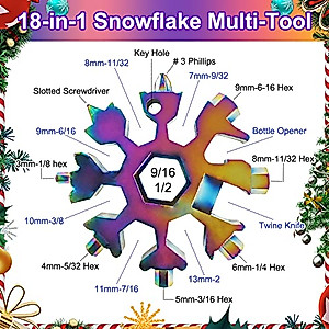 Motiloo 18 in 1 Snowflake Multitool,4 Packs Snowflake Multi Tool,Stainless Steel Snowflake Wrench/Bottle Opener with Key Ring Portable to Take for Great Men Fathers Christmas Gift