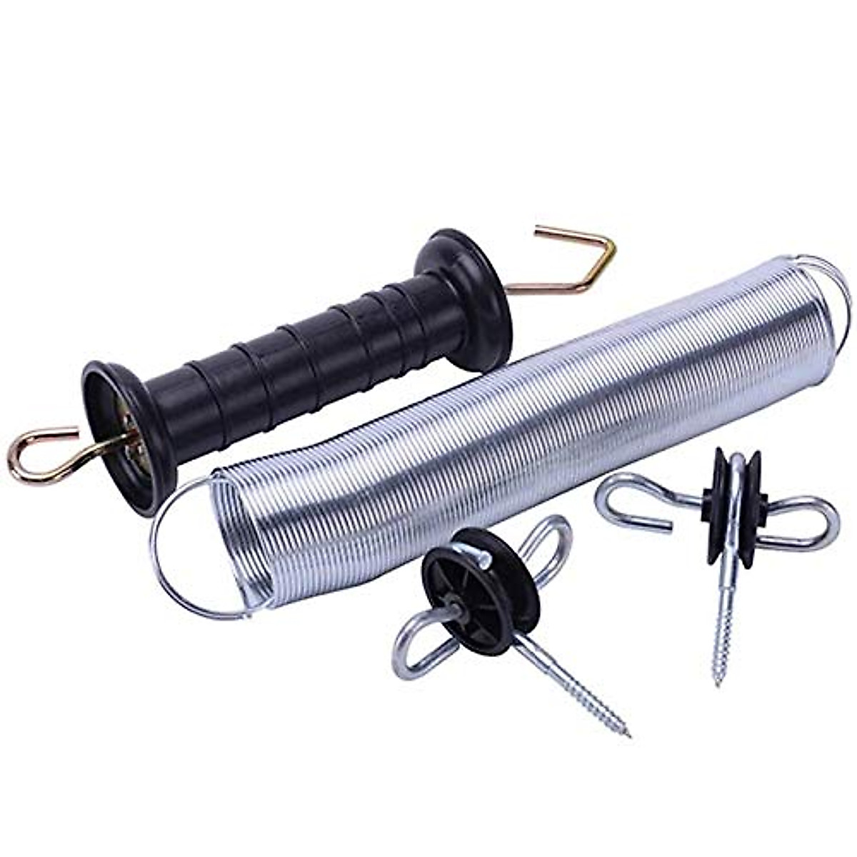 QMARK Electric Fence Gate Kit, Electric Fence Handle Set, Spring Gate Handle Set with 16 feet Tension Spring 2 Corner Ends 1 Black Handle(2 Pack)