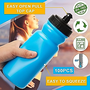 Mumufy 50 Pcs Sports Water Bottles Bulk 20 oz Plastic Water Bottles Reusable Mountain Bike Water Bottle Leakproof Blank Water Bottles for Sporting Events Boys Girls Adults (Light Blue)