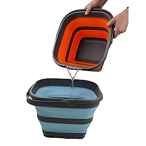 SAMMART 10L (2.6 Gallon) Set of 2 Collapsible Rectangular Handy Basket/Bucket (Sea Angel + Orange, 2)