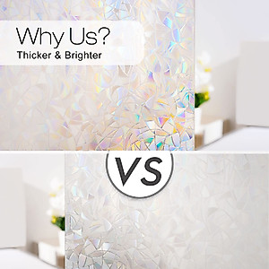 rabbitgoo Window Privacy Film, Rainbow Window Clings, 3D Decorative Window Vinyl, Stained Glass Window Decals, Static Cling Window Sticker Non-Adhesive, 17.5 x 78.7 inches