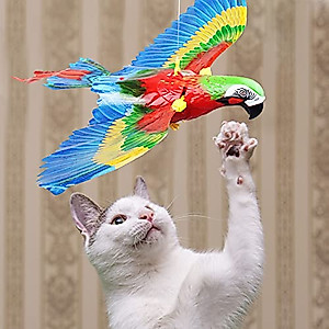 yuai Bird Mechanical Flying Toy, Bird Interactive Cat Toy, Electric Hanging Flying Bird Hanging Lifelike Predator Scarecrow Diverter for Birds, Mice, Squirrels, Rabbits Rodents (A) 16.5x9.4x4.7
