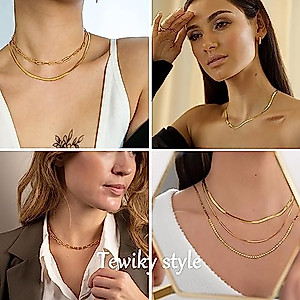 Tewiky Layered Gold Necklace for Women Trendy 14K Real Gold Plated Chain Choker Necklace Set for Women Gold Jewelry for Women Waterproof Chunky Herringbone Cuban Link Paperclip Rope Necklace Gift