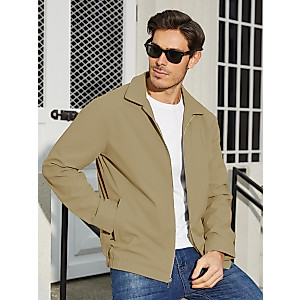TACVASEN Mens Lightweight Jackets Casual Stylish Windbreak Collar Fall and Spring Jacket Khaki