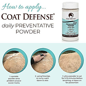 COAT DEFENSE Daily Preventative Powder for Horses - Safe & Effective Equine Skin Conditioner Sweet Itch, Skin Funk, & Rain Rot - Dry Horse Shampoo, 16 oz Formula with All Natural Ingredients