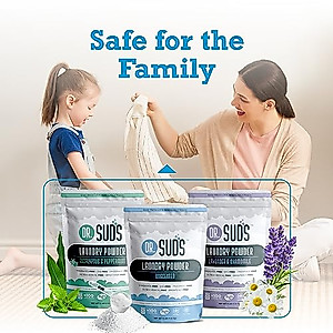 Dr Suds Laundry Powder Variety Bundle 3 Pack 192 Ounces Total Three 64 Oz Pouches Scented with Lavender and Eucalyptus Plus Unscented Variant Made in USA