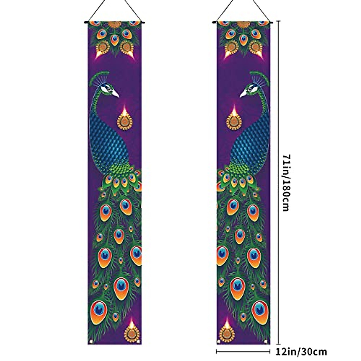 Happy Diwali Porch Banner Indian Diwali Peacock Front Porch Welcome Sign Deepawali Indian Festival of Lights Decorations-12×71''