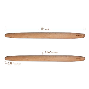 THE VIOLET Wooden French Rolling Pins for Baking, Fondant, Pasta, Dough, Pastry, Pizza, Cookies, Wood Rolling Pin, 17" Tapered Design - Essential Kitchen Tools (French 17 Inch)
