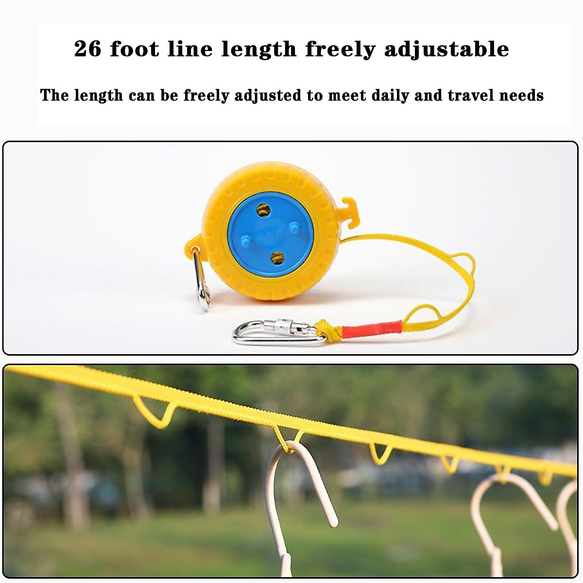 Retractable Clothesline, 26 Feet Portable Clothesline,Clothes Line Retracting Indoor,Travel Hotel Camping 、Cruise Ship、 Backyard 、Outdoor/Indoor,Fv Clothesline,with Windproof Hanging Hole(1 Piece)